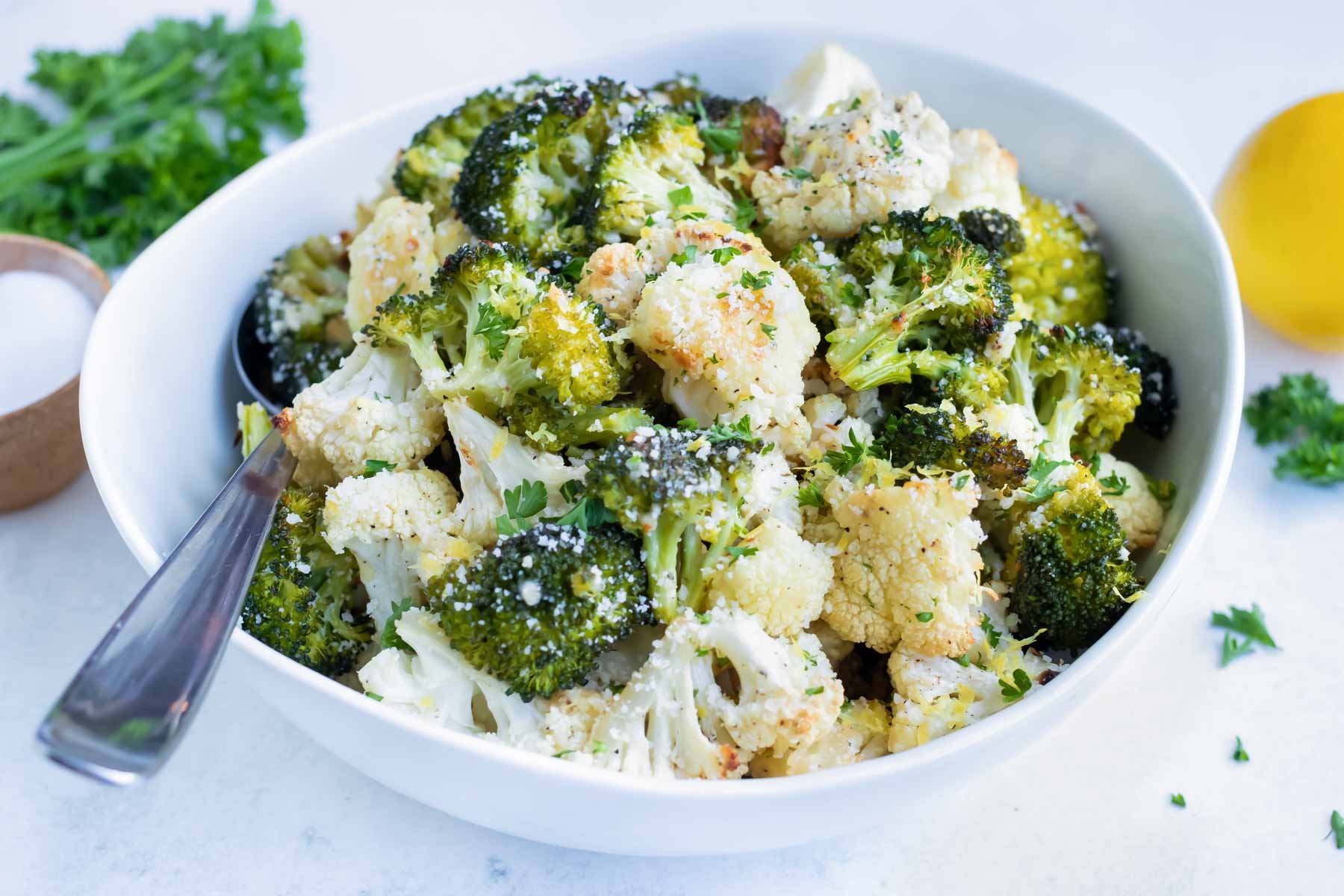Roasted Broccoli and Cauliflower with Parmesan - Evolving Table