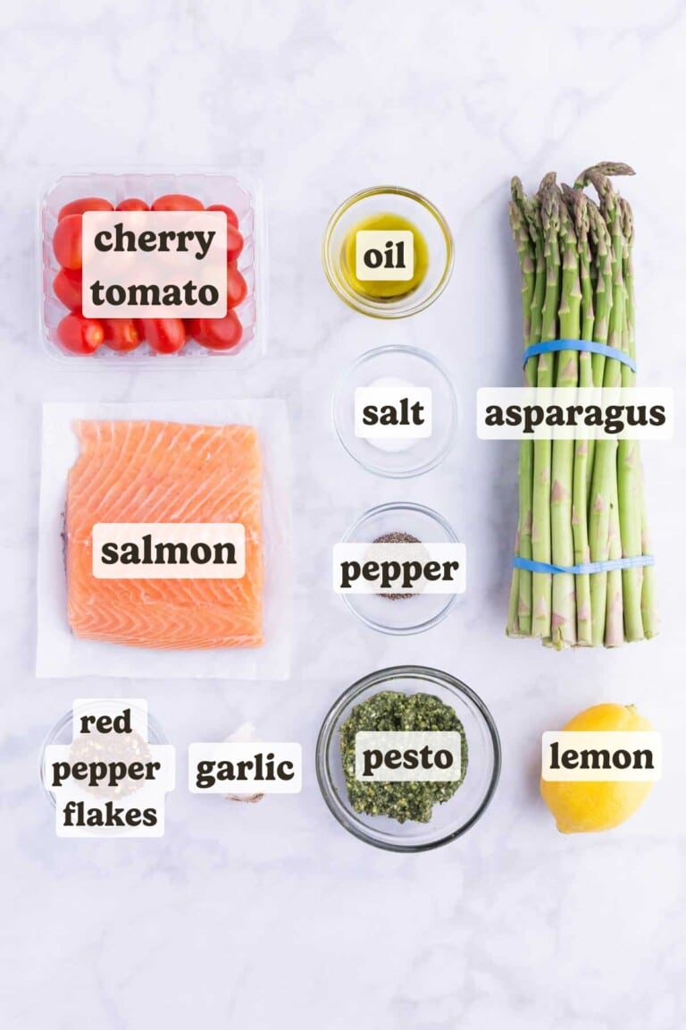 Sheet Pan Salmon and Asparagus with Pesto - Evolving Table