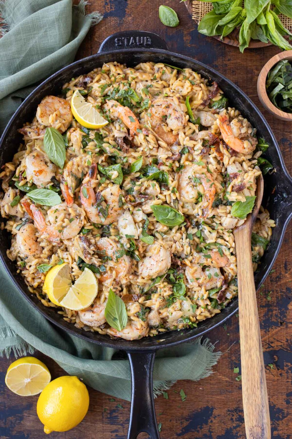 Creamy Shrimp Orzo with Sun-dried Tomatoes and Spinach - Evolving Table