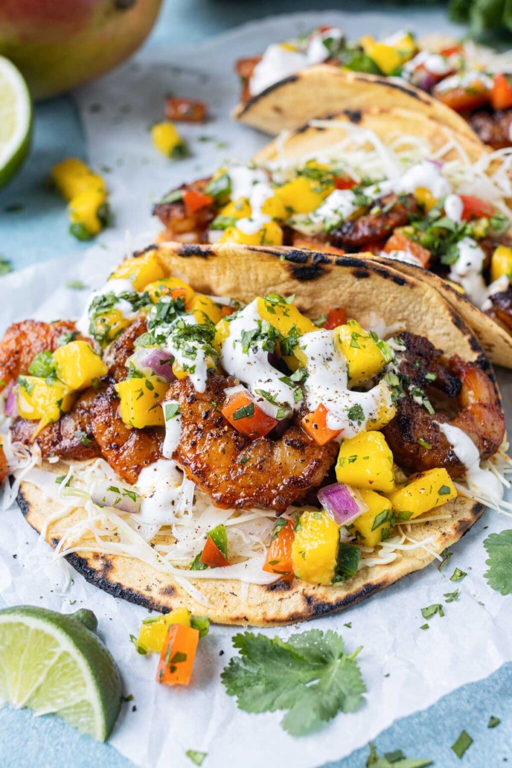 Chili Lime Shrimp Tacos with Mango Salsa - Evolving Table
