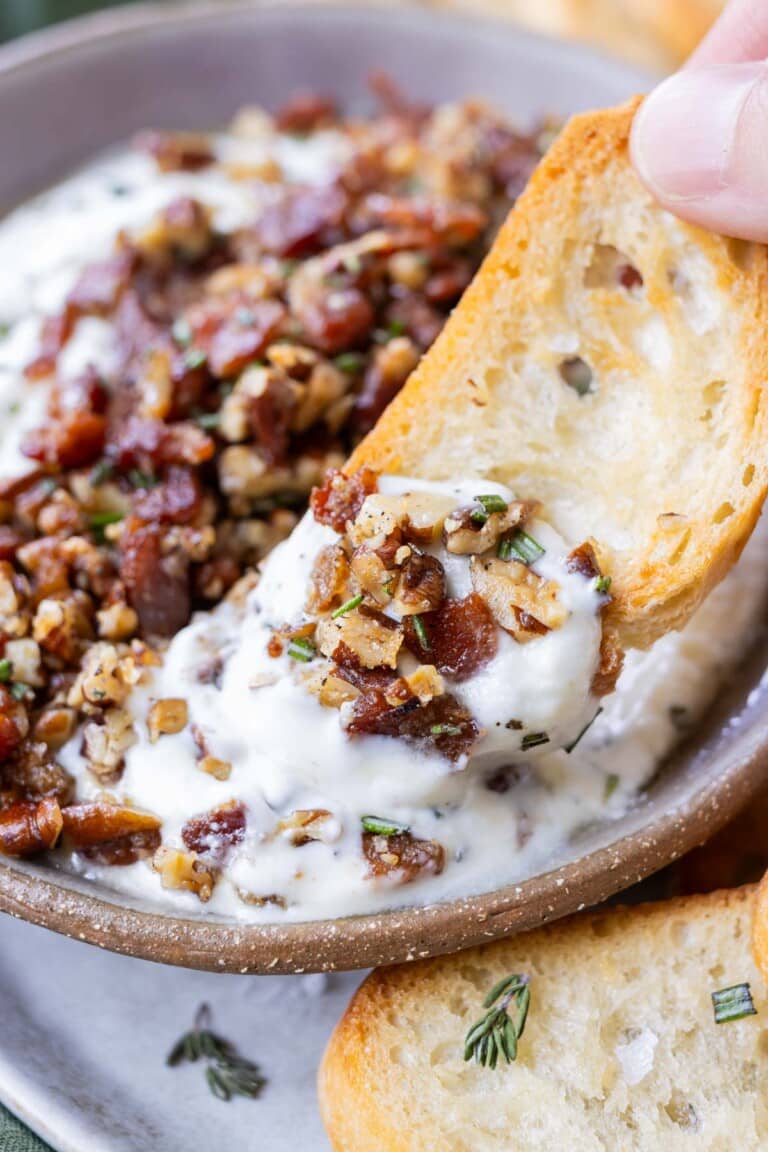 Whipped Goat Cheese with Candied Bacon and Pecans - Evolving Table