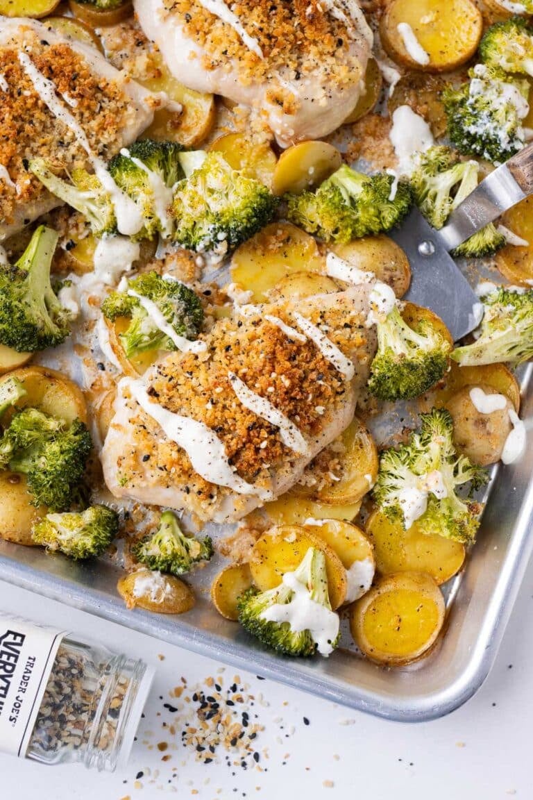 Sheet Pan Everything Bagel Chicken and Potatoes - Evolving Table