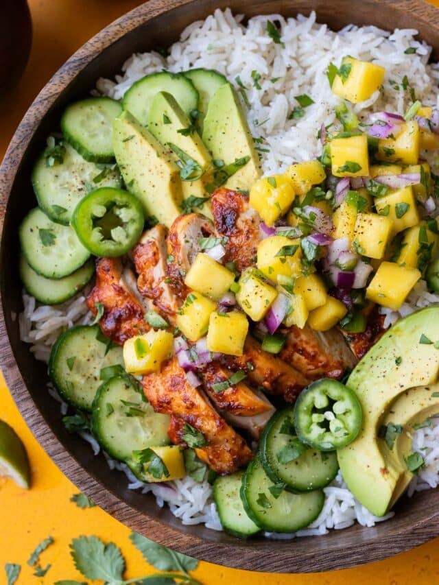 Mango Chipotle Chicken Rice Bowls Recipe - Evolving Table